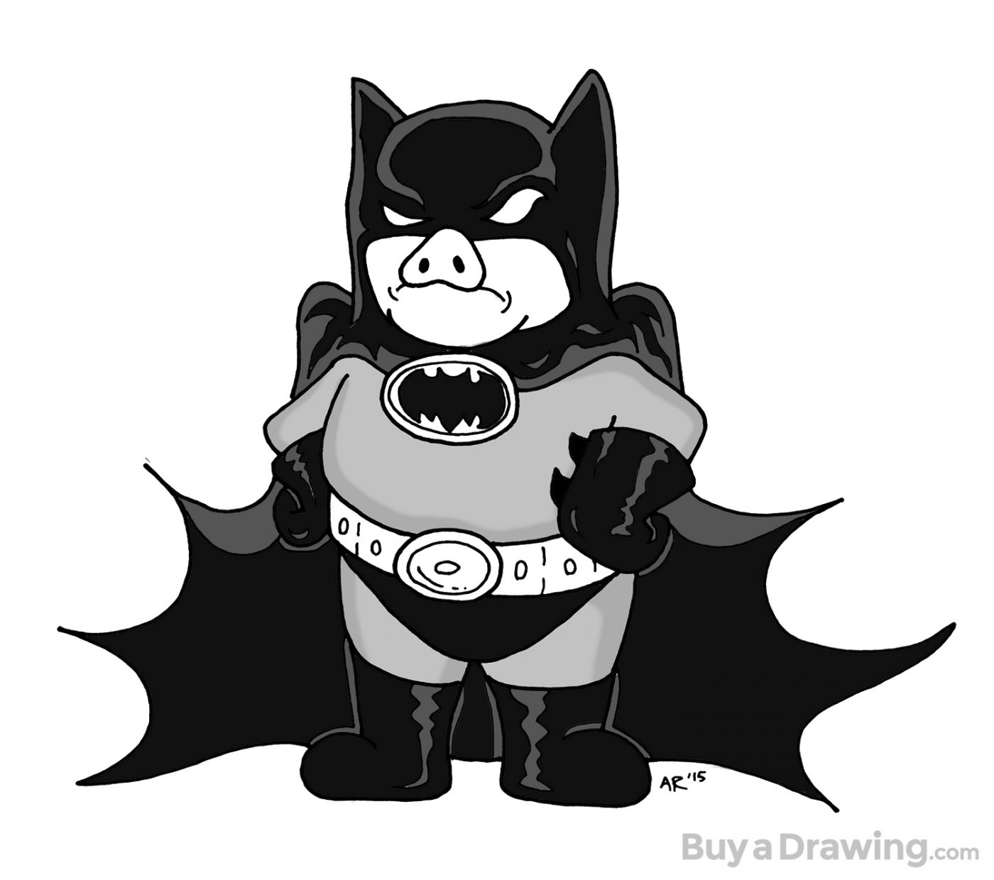 Bat Pig Cartoon Drawing in Honor of Batman Day