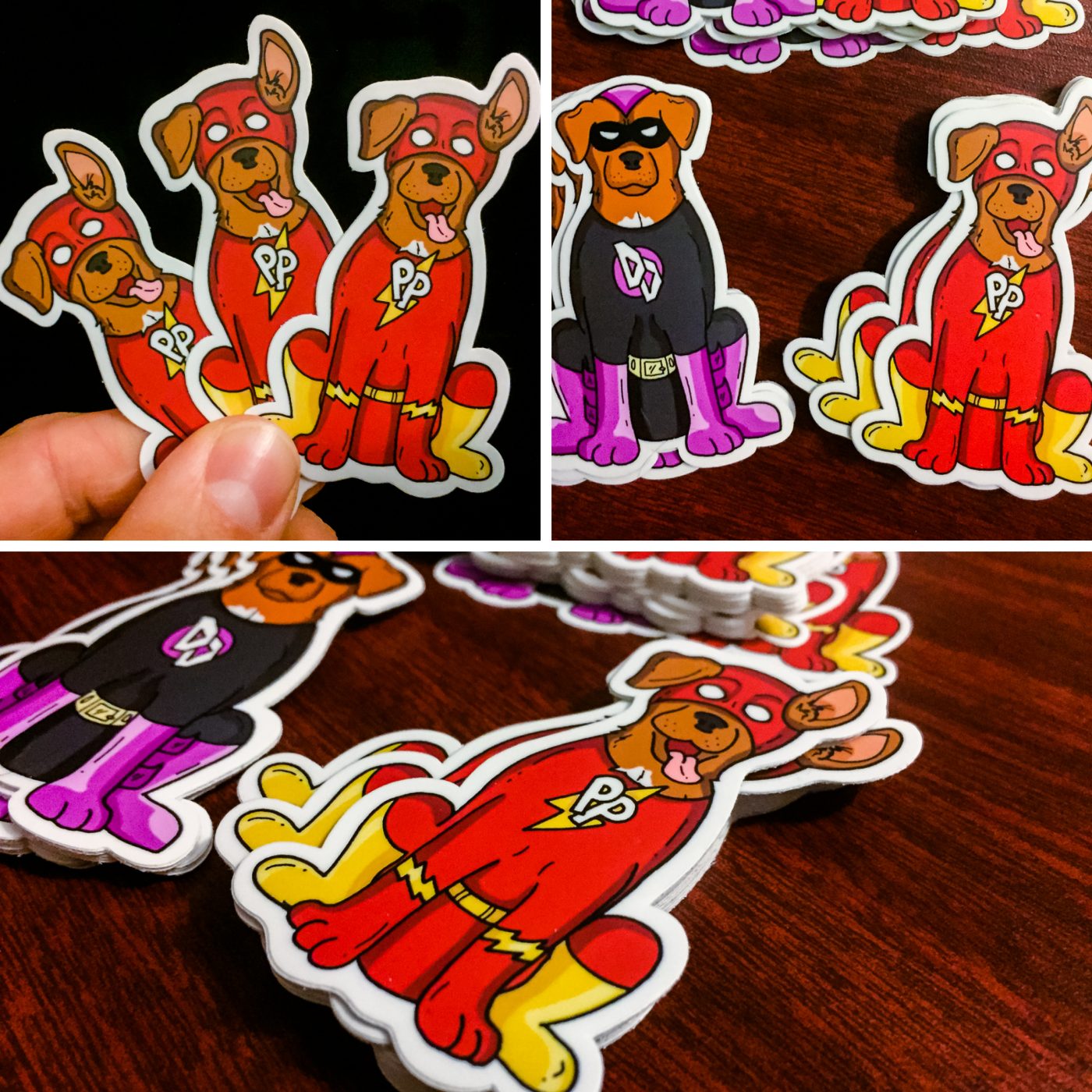 Custom Cartoon Drawing and Stickers of Dog Superheroes