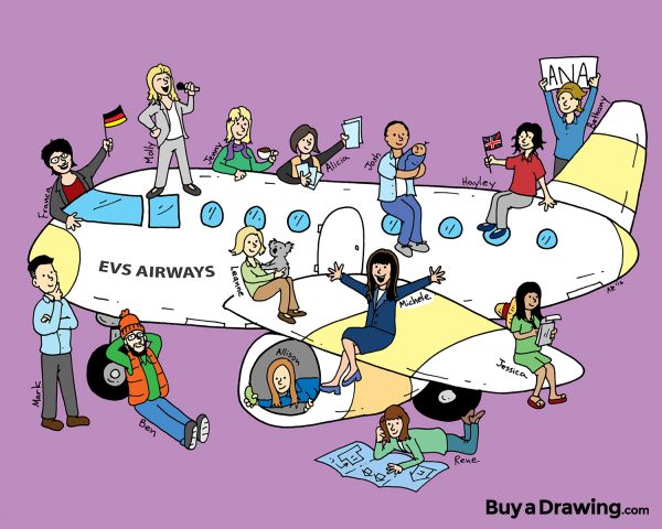 GE Aviation Airline Employee Group Cartoon Drawing