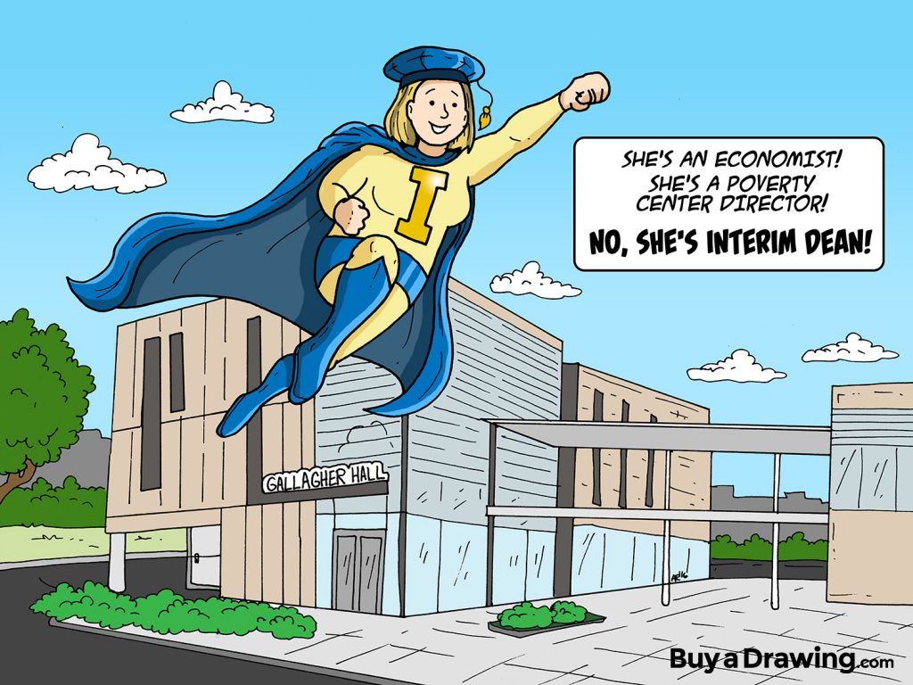 College Dean Superhero Cartoon Drawing Gift - Interim Dean
